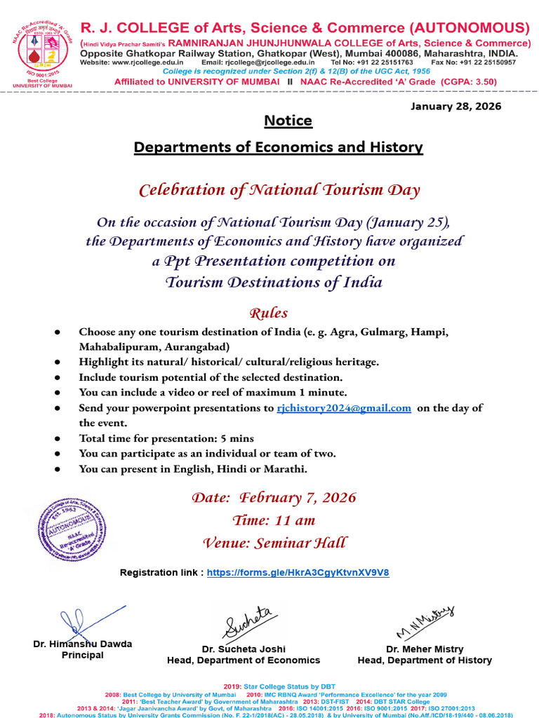 National Tourism Day Notice Feb 2026 | PDF