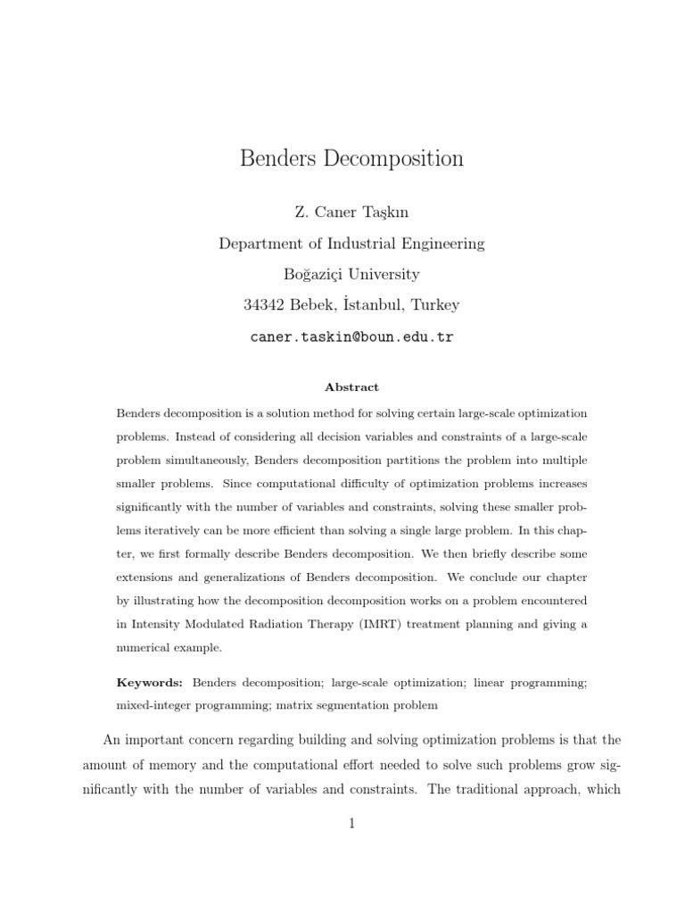 Benders Decomposition | PDF | Mathematical Optimization | Linear ...