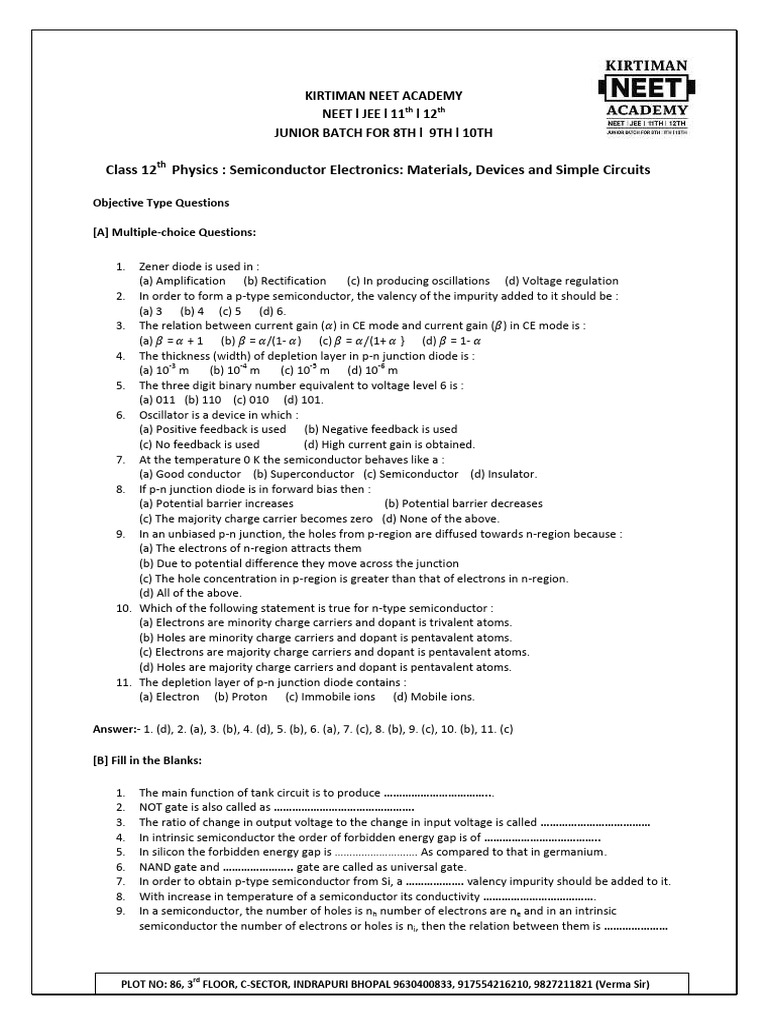 Class 12th Physics - Semiconductor Electronics | PDF | P–N Junction ...