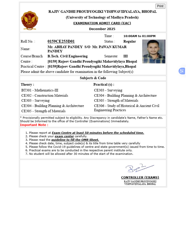 Admit Card Abhay Pandey | PDF | Chess Openings | Chess