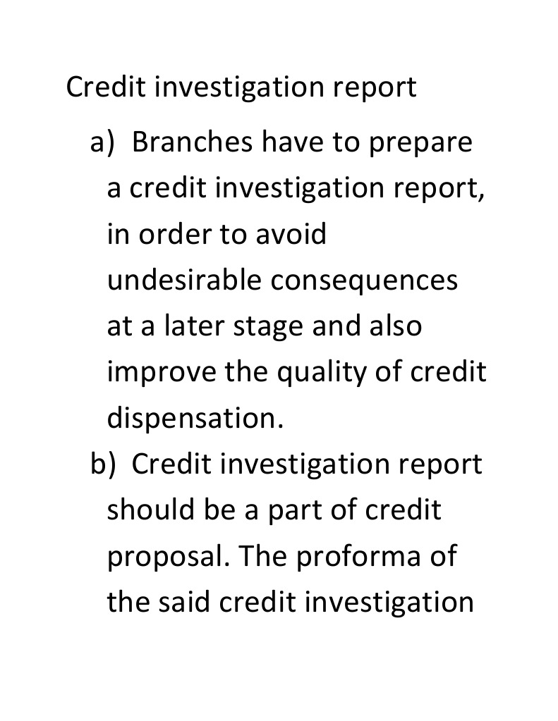 Credit Investigation Report Guidelines | PDF | Credit (Finance) | Payments