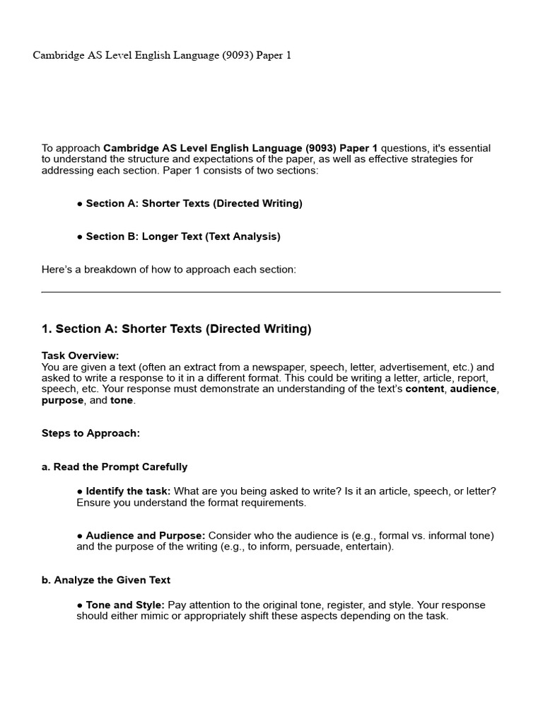 Cambridge As Level English Language (9093) Paper 1 | PDF | Cognition ...