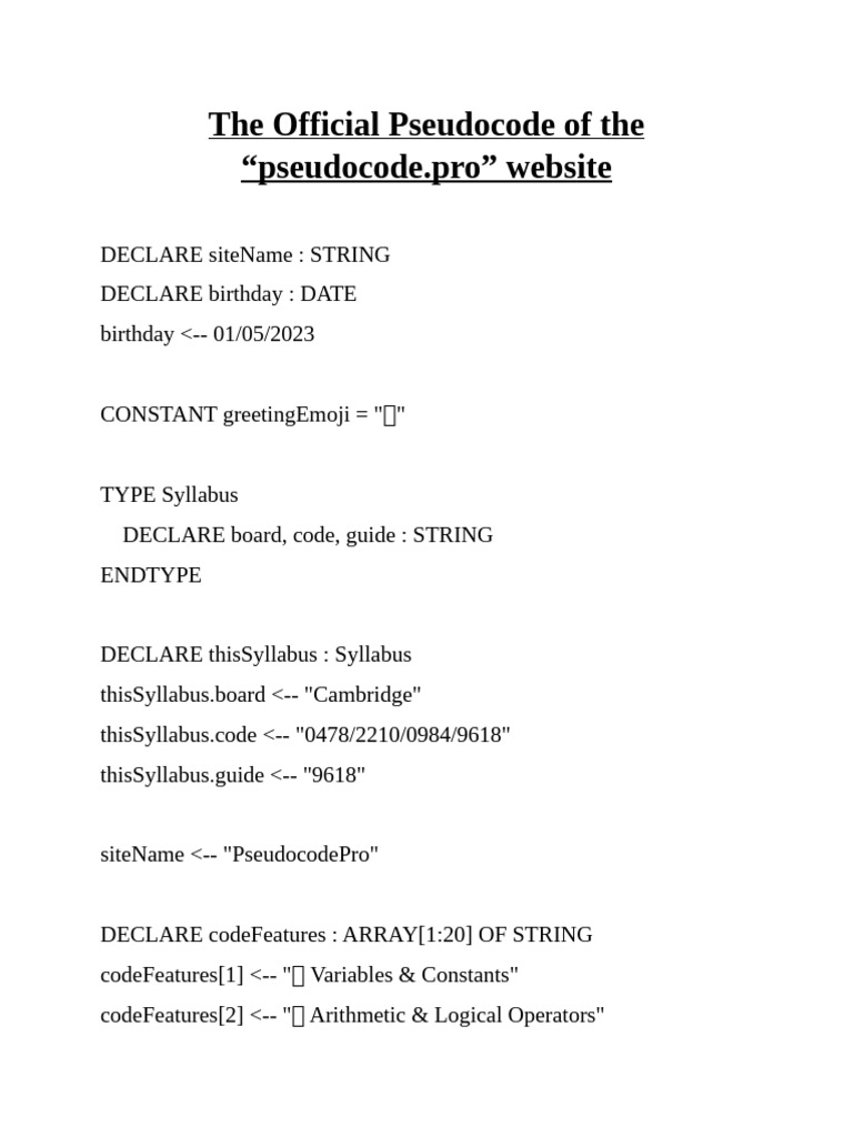 The Official Pseudocode of The "Pseudocode - Pro" Website | PDF
