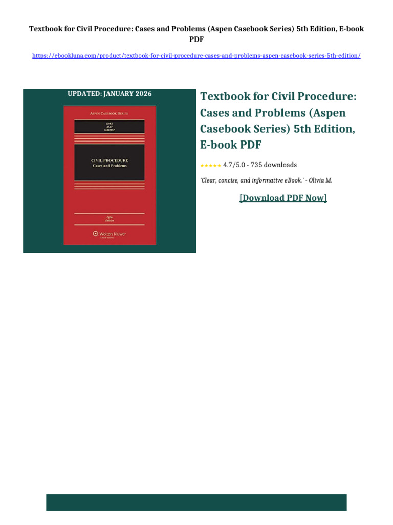Textbook For Civil Procedure: Cases and Problems (Aspen Casebook Series ...