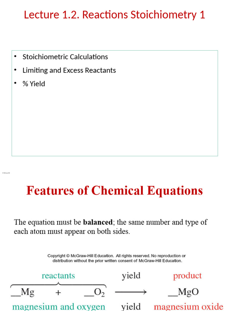Lecture 1.2 Reactions Stoichiometry 11 Tagged | PDF | Stoichiometry | Atoms