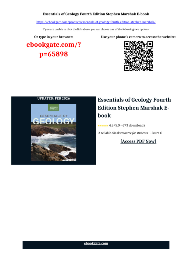 Essentials of Geology Fourth Edition Stephen Marshak ebook testbank ...