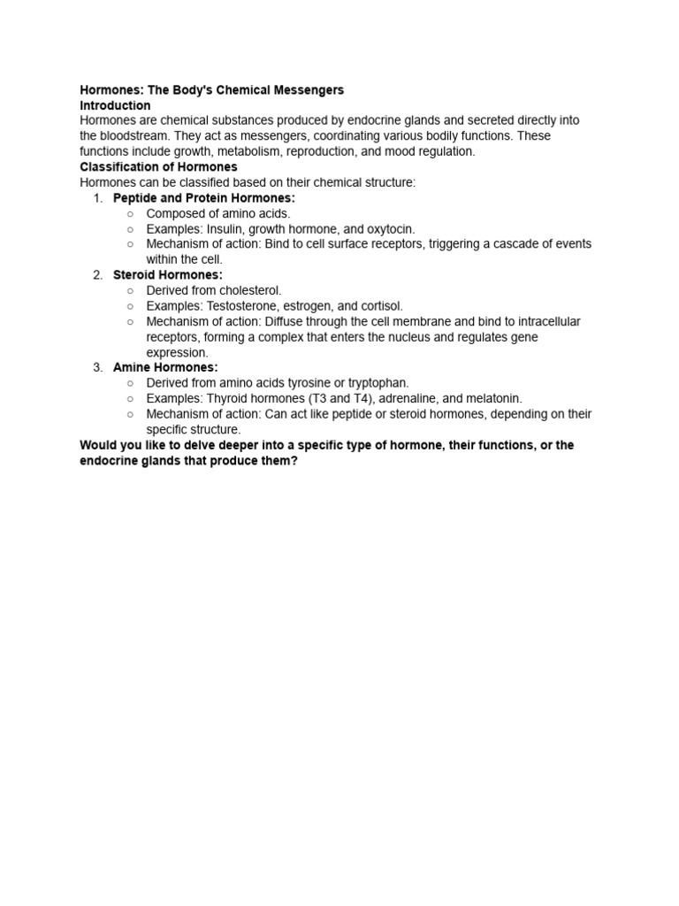 Introduction, Classification of Hormones | PDF