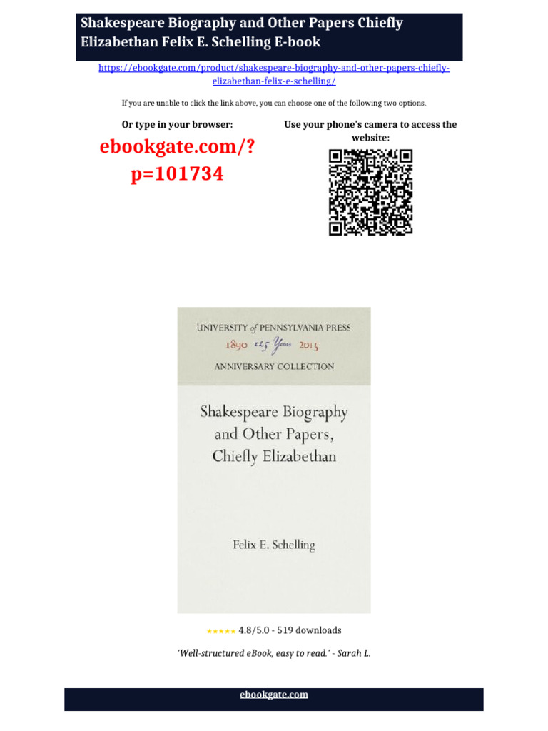 Shakespeare Biography and Other Papers Chiefly Elizabethan Felix E ...
