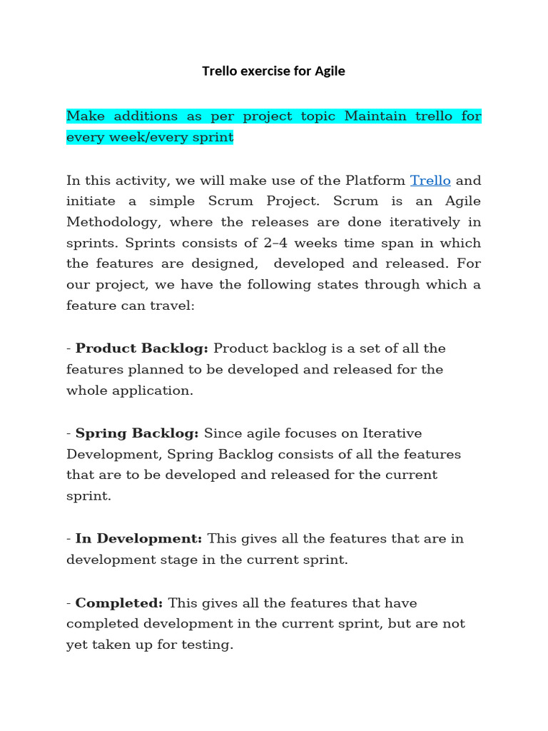 Trello Exercise for Agile | PDF