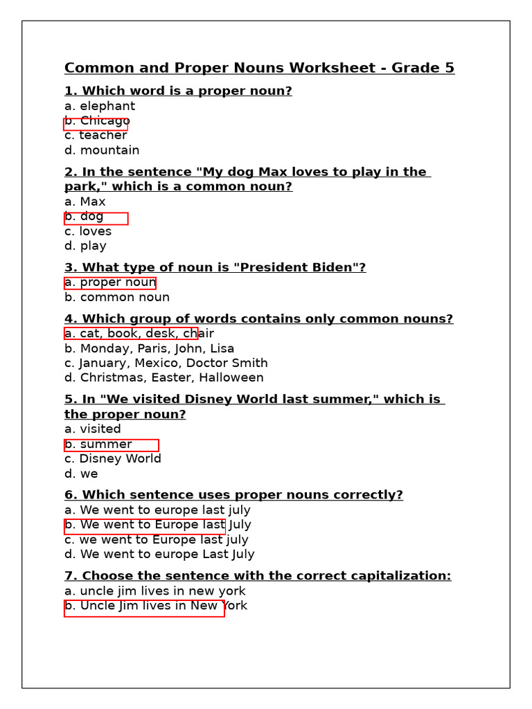 Ak Common and Proper Nouns Worksheet | PDF