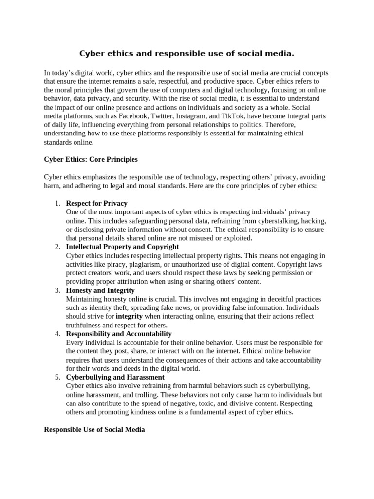 Cyber Ethics and Responsible Use of Social Media | PDF | Social Media ...