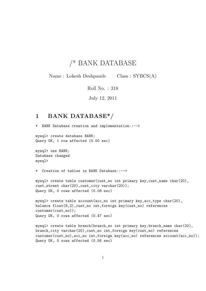 Bank Database | PDF | Computer Data | Information Science