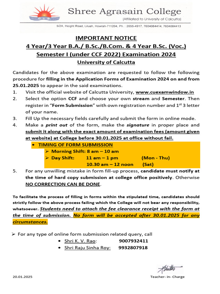 Sem 1 Form Fill Up (CCF) | PDF