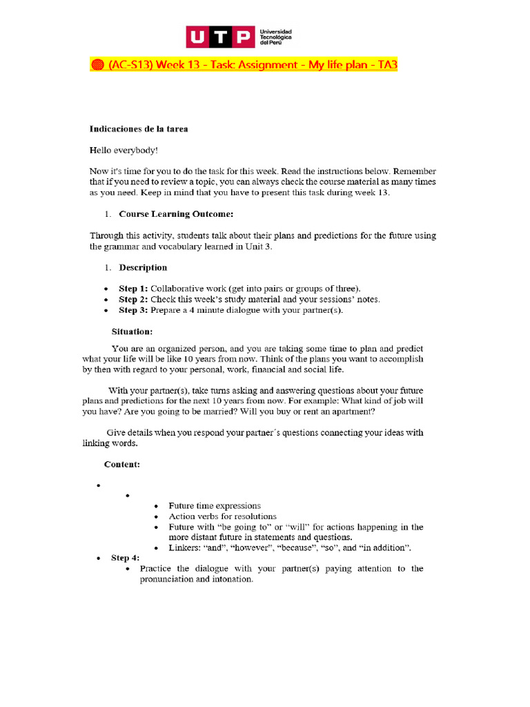 ? (AC-S13) Week 13 - Task Assignment - My life plan - TA3 - INGLES IV ...