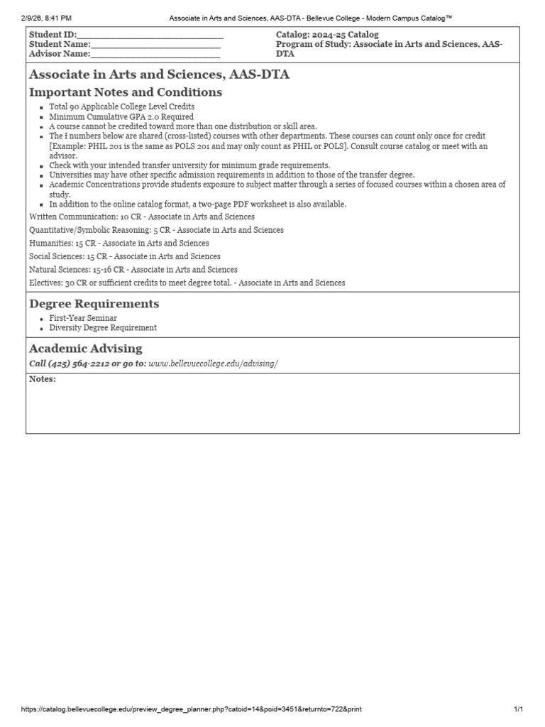 Associate in Arts and Sciences, AAS-DTA - Bellevue College - Modern ...