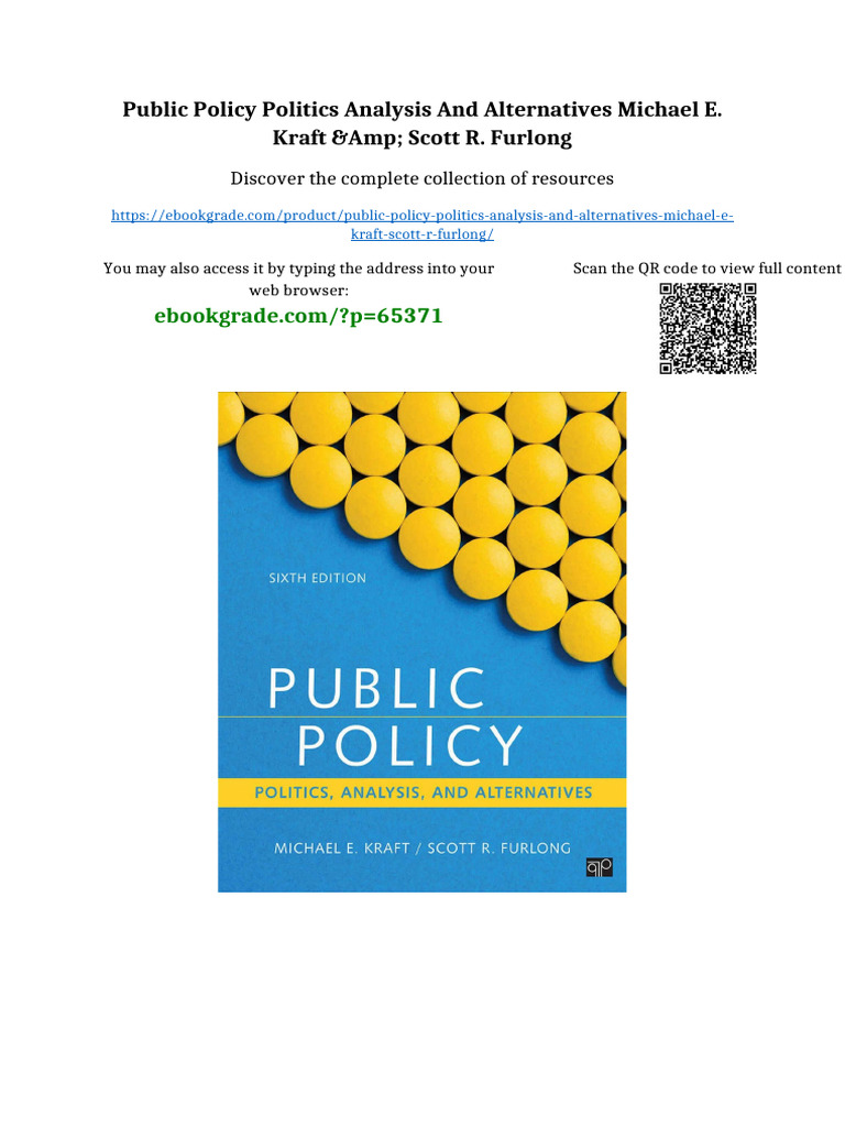Public Policy Politics Analysis and Alternatives Michael E. Kraft ...