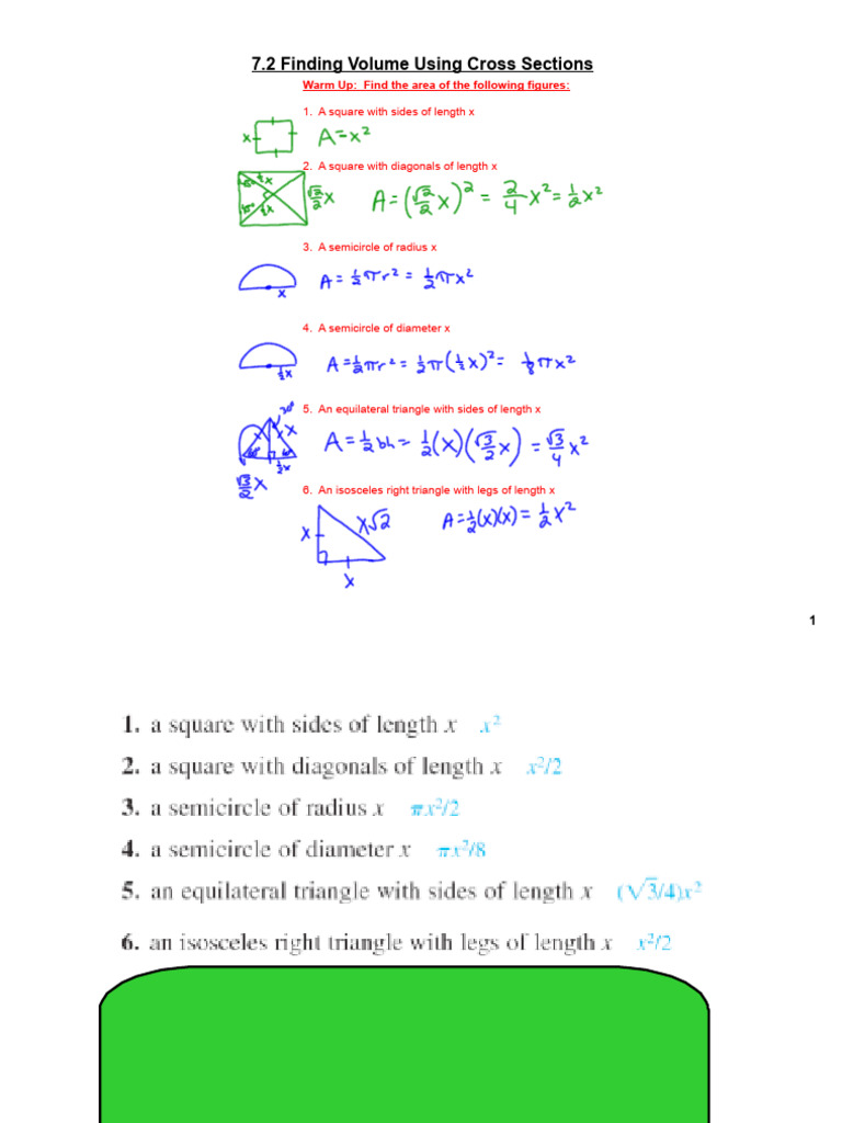 7.2 Volume With Known Cross Sections | PDF | Area | Triangle