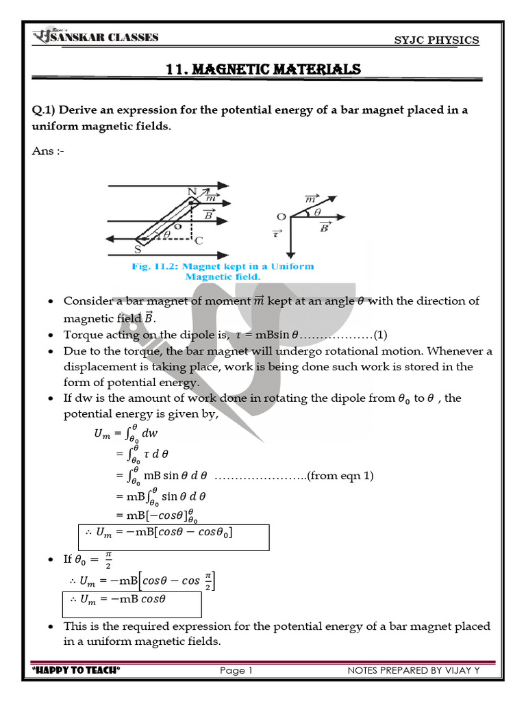 Magnetic Materials Theory Notes-1 | PDF | Ferromagnetism | Magnetism