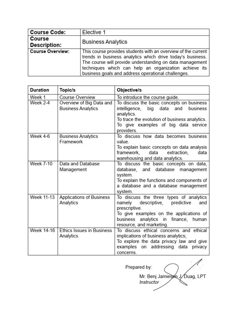 Elective 1 - Course Syllabus | PDF | Analytics | Data