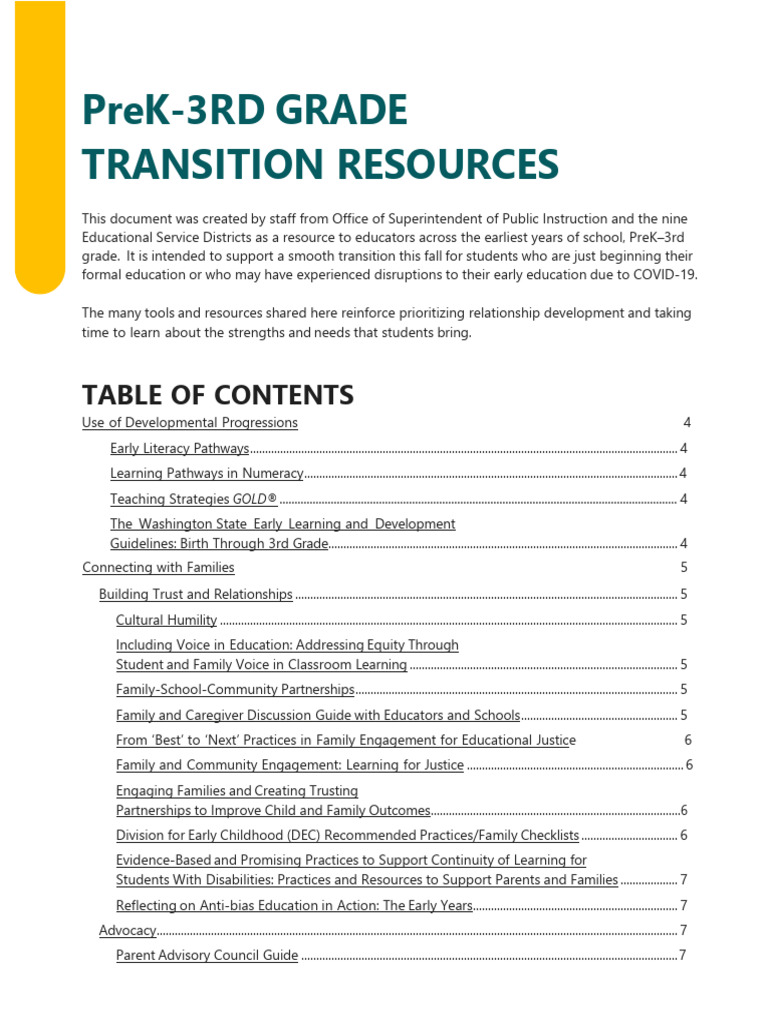 Prek-3rd Grade Transition Resources | PDF | Teachers | Early Childhood ...
