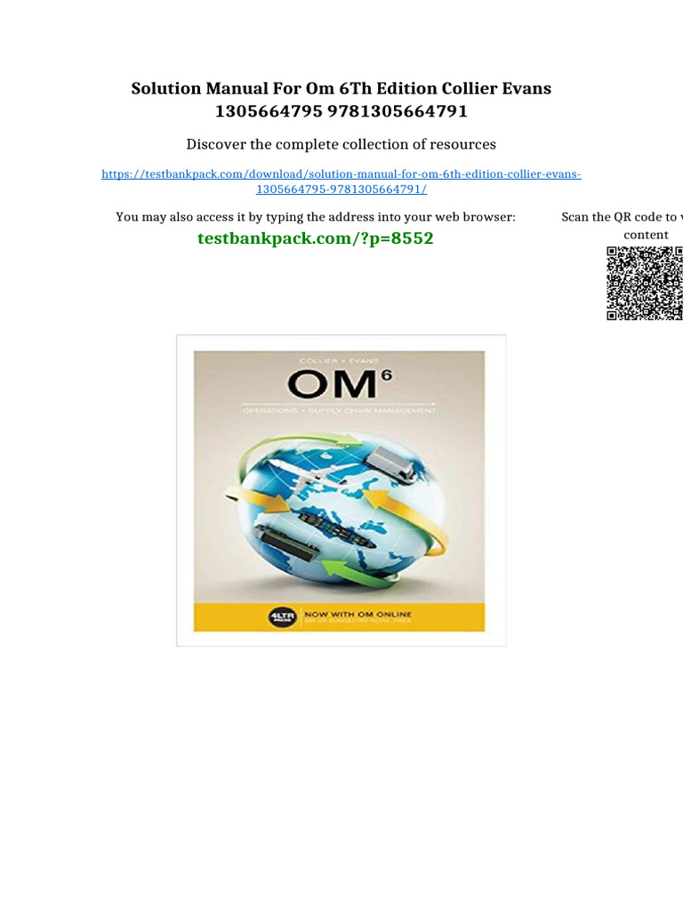 Solution Manual for OM 6th Edition Collier Evans 1305664795 ...