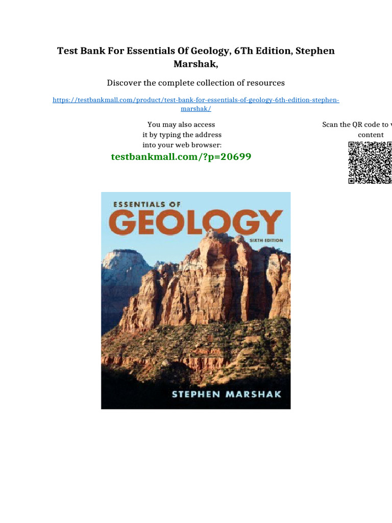 Test Bank for Essentials of Geology, 6th Edition, Stephen Marshak ...