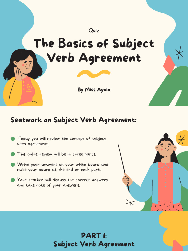 Subject Verb Agreement English Quiz Presentation in a Blue Yellow and ...