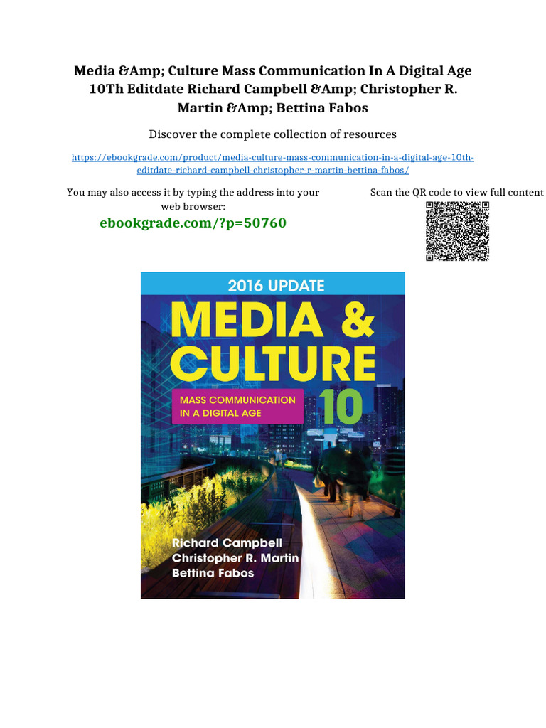 Media & Culture Mass Communication in a Digital Age 10th Editdate ...