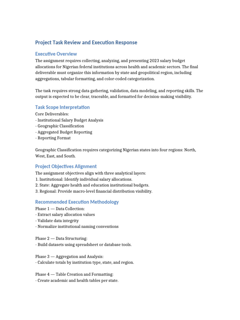 Project Task Review and Execution Response | PDF | Data | Spreadsheet