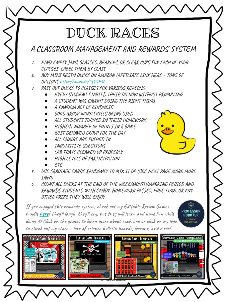 Duck Races Classroom Management Rewards System | PDF