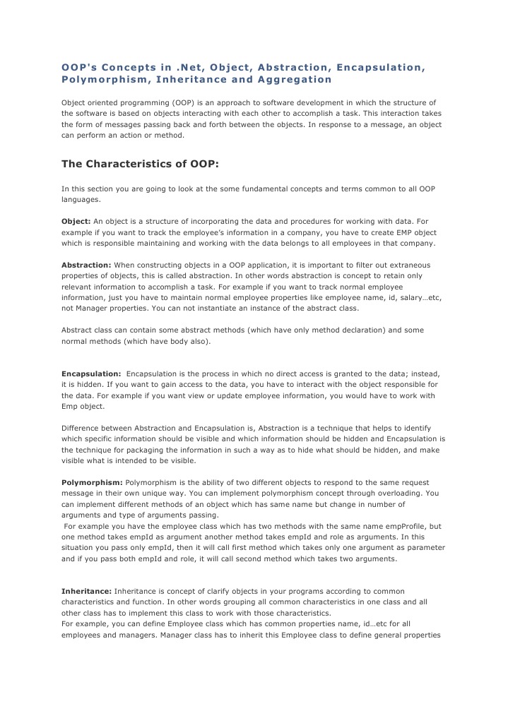 The Characteristics of OOP:: Polymorphism, Inheritance and Aggregation ...