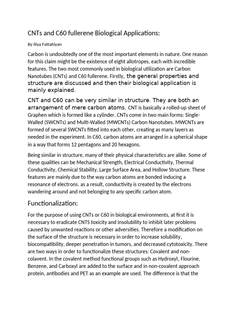 CNTs and C60 Fullerene Biological Applications | PDF | Carbon Nanotube ...