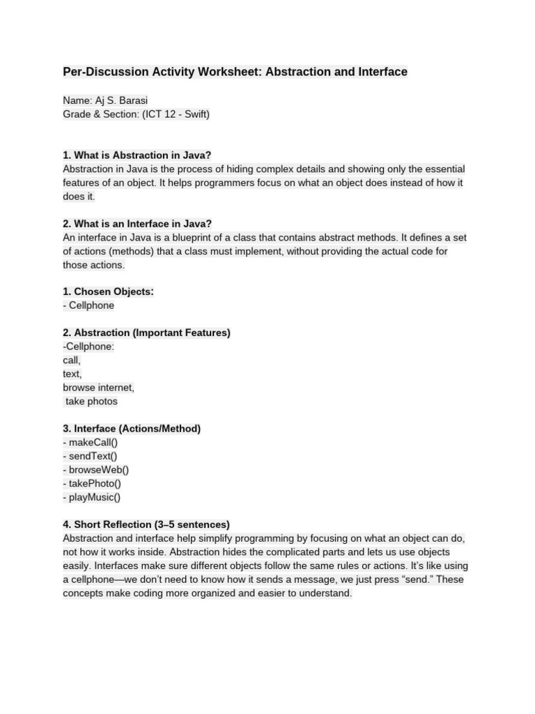 Per-Discussion Activity Worksheet_ Abstraction and Interface (1) | PDF