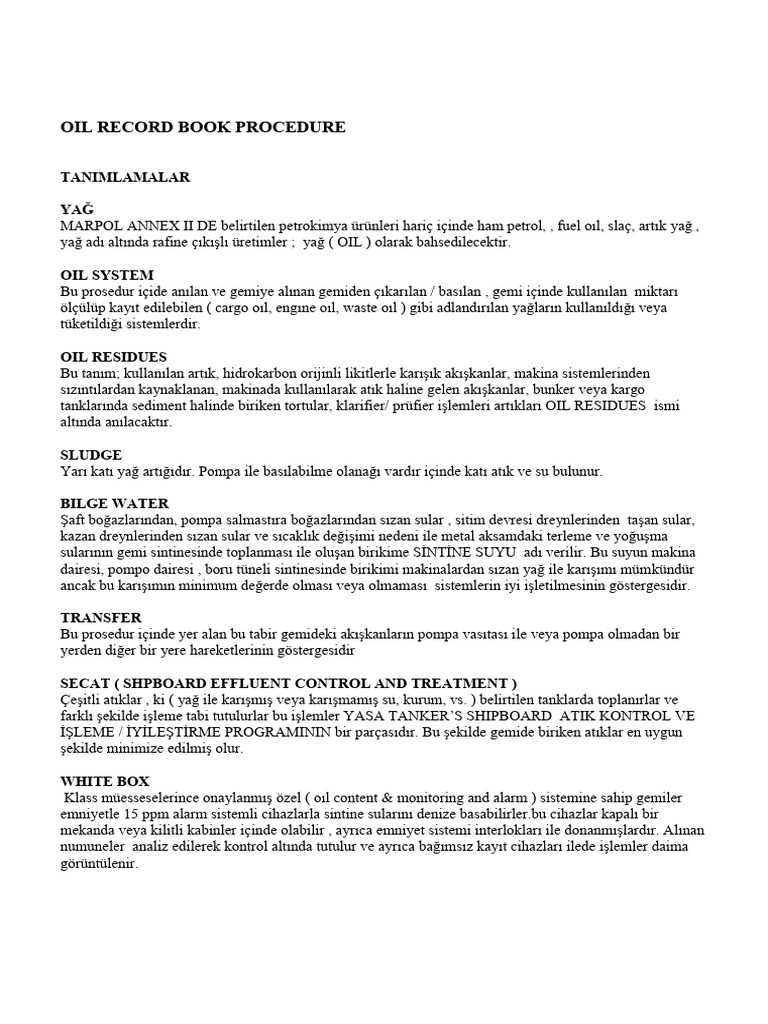 Oil Record Book Procedure | PDF