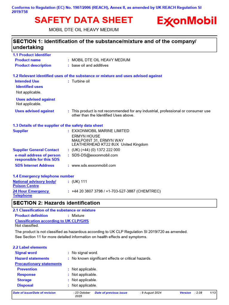 Mobil Dte Oil Heavy Medium | PDF | Firefighter | Occupational Safety ...