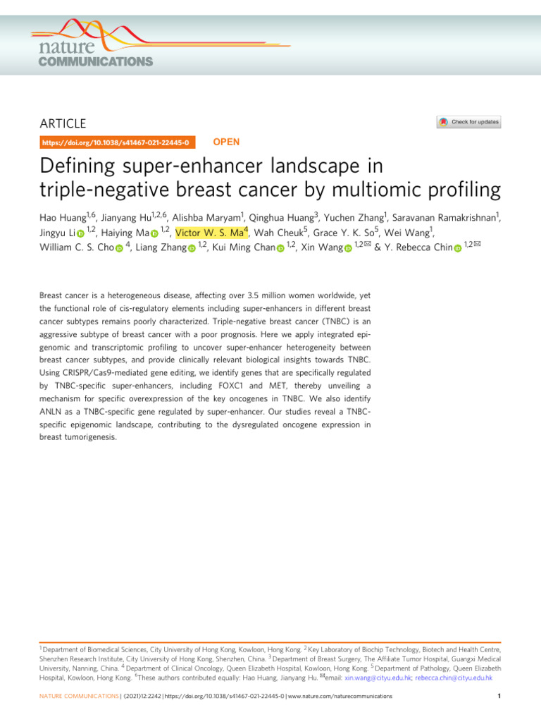 Defining Super-Enhancer Landscape in TNBC | PDF | Cancer | Cell Biology