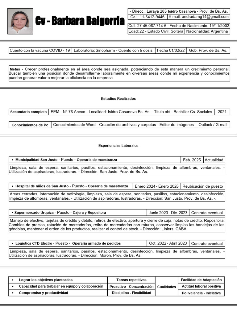 CV - Barbara Baigorria | PDF | Economias