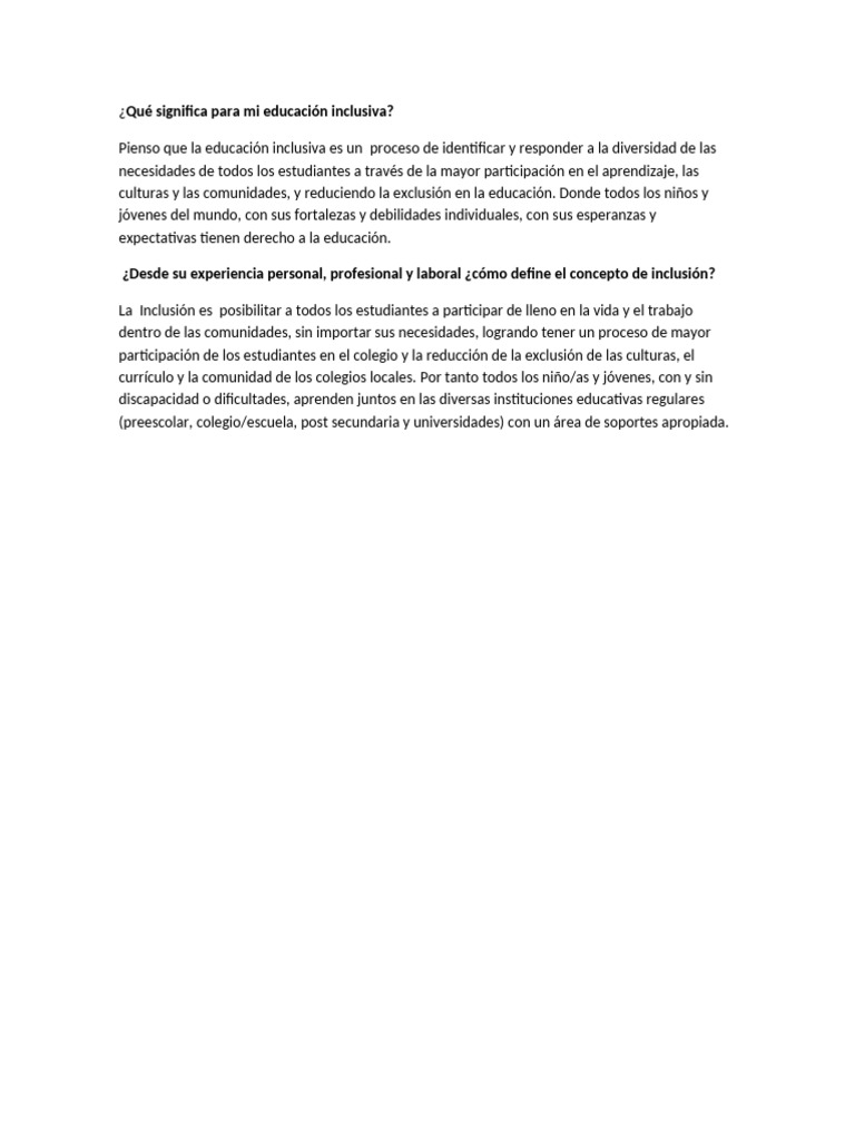 FORO Qué Significa para Mi Educación Inclusiva | PDF