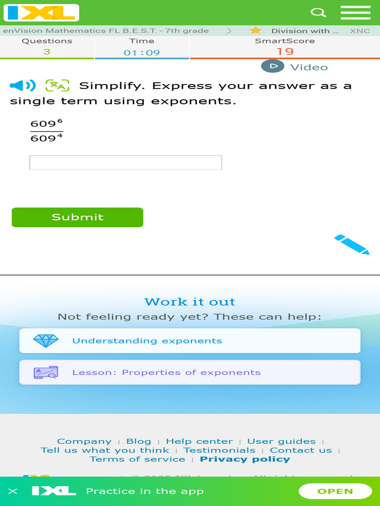 IXL Division With Exponents 7th Grade Math | PDF