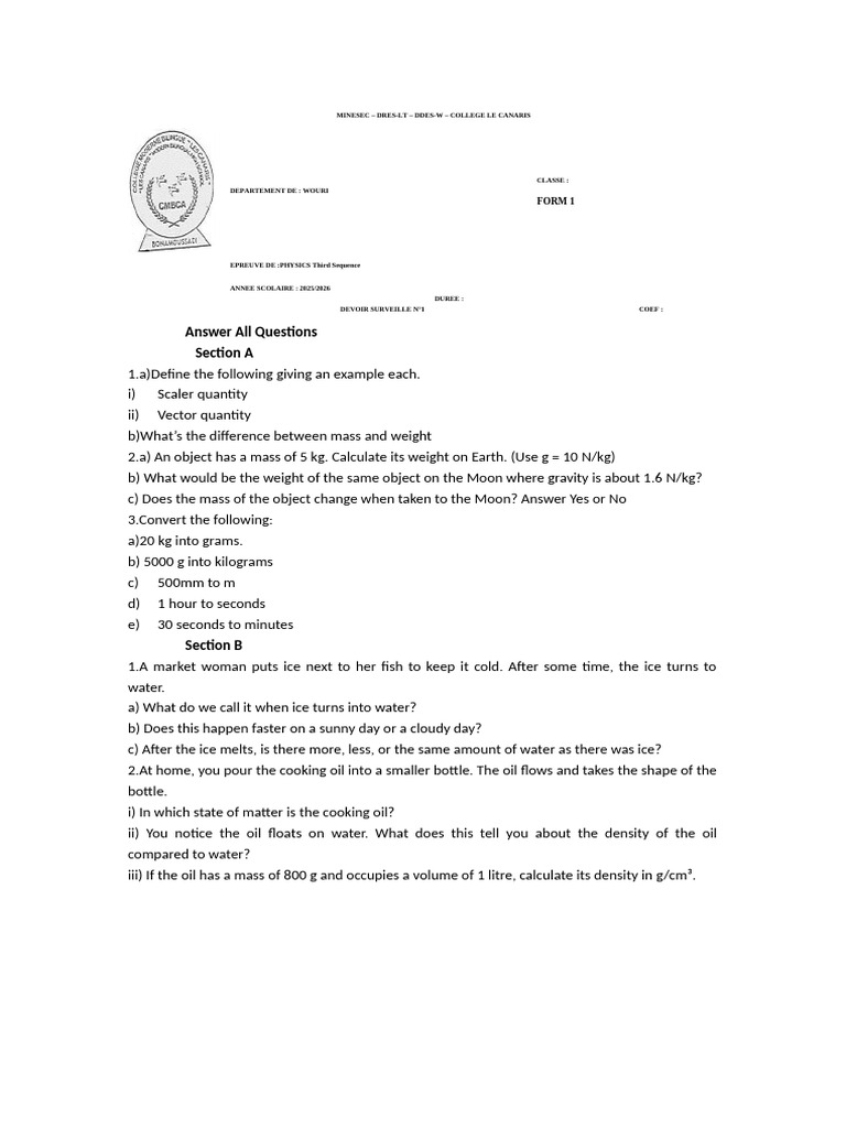 Form 1 3rd Seq | PDF
