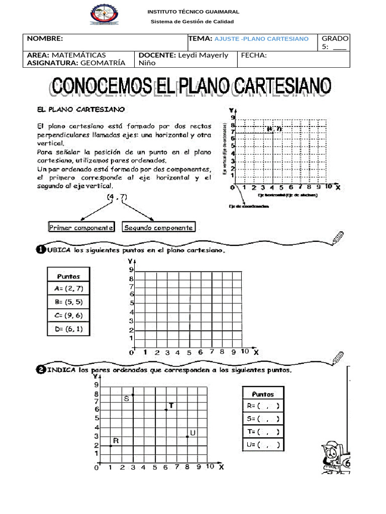 Taller Plano Cartesiano 5to | PDF