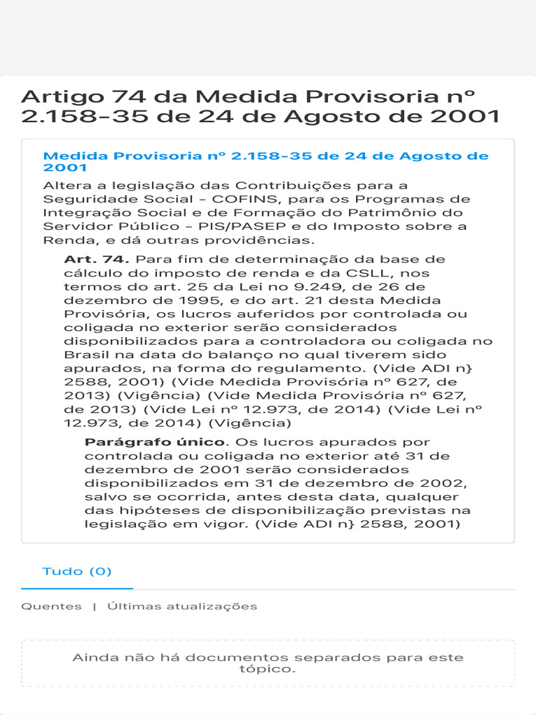 Art. 74 Da Medida Provisoria 2158-3501 Jusbrasil | PDF