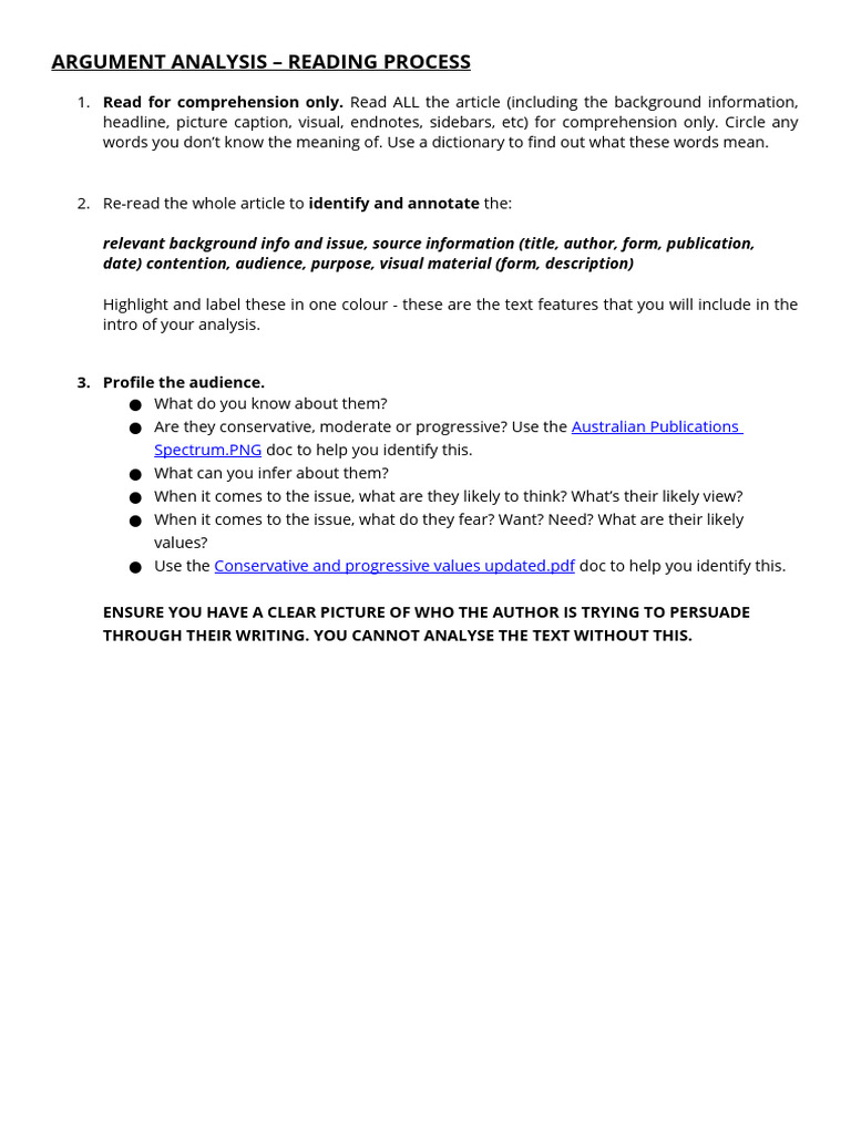 1 VCE Argument Analysis Reading Process | PDF | Human Communication