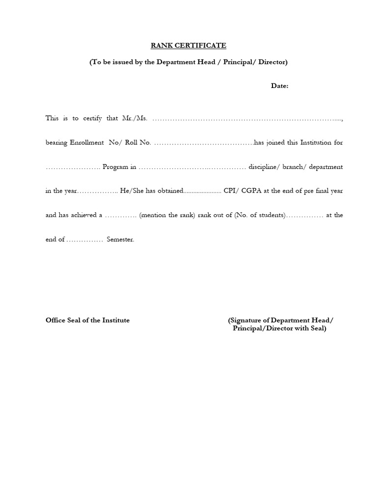 Rank Certificate Format | PDF