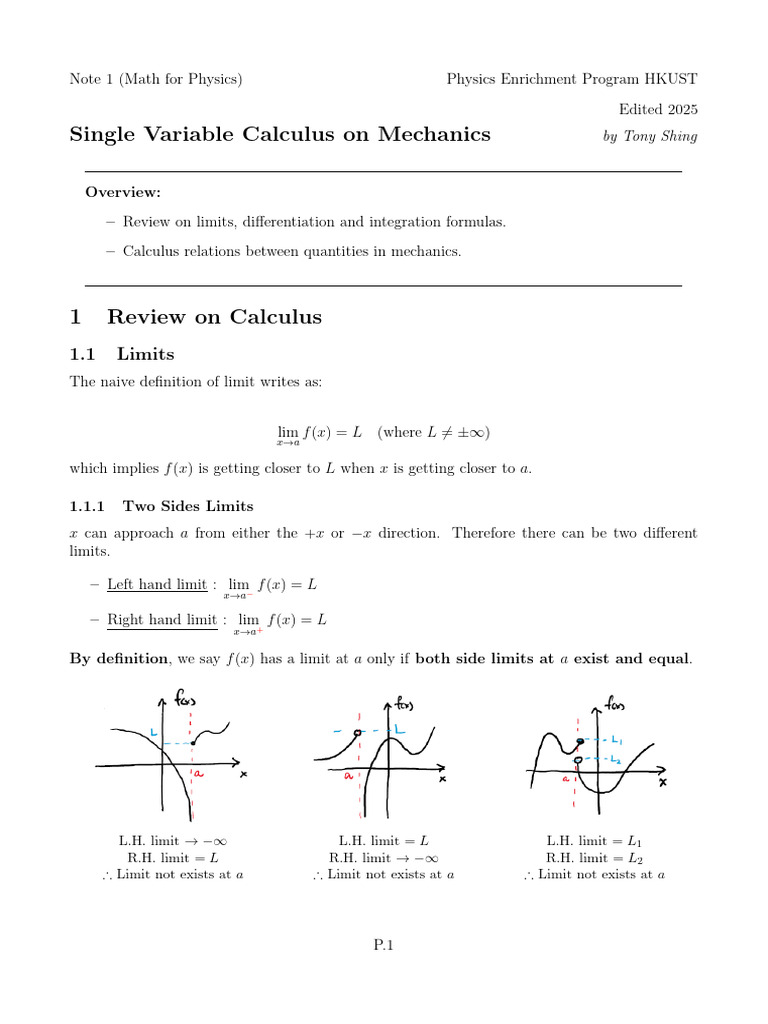 T01 Single Var Calculus | PDF | Trigonometric Functions | Derivative