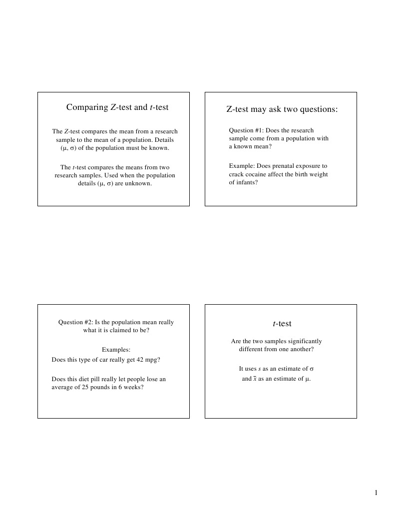 Z-test vs. t-test: Key Differences Explained | PDF