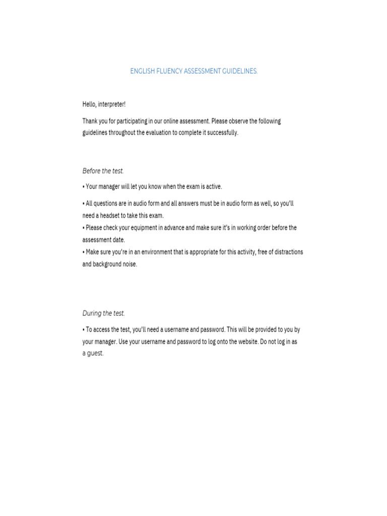 (GUIDELINES) Fluency Assessment | PDF | Vocabulary | Fluency