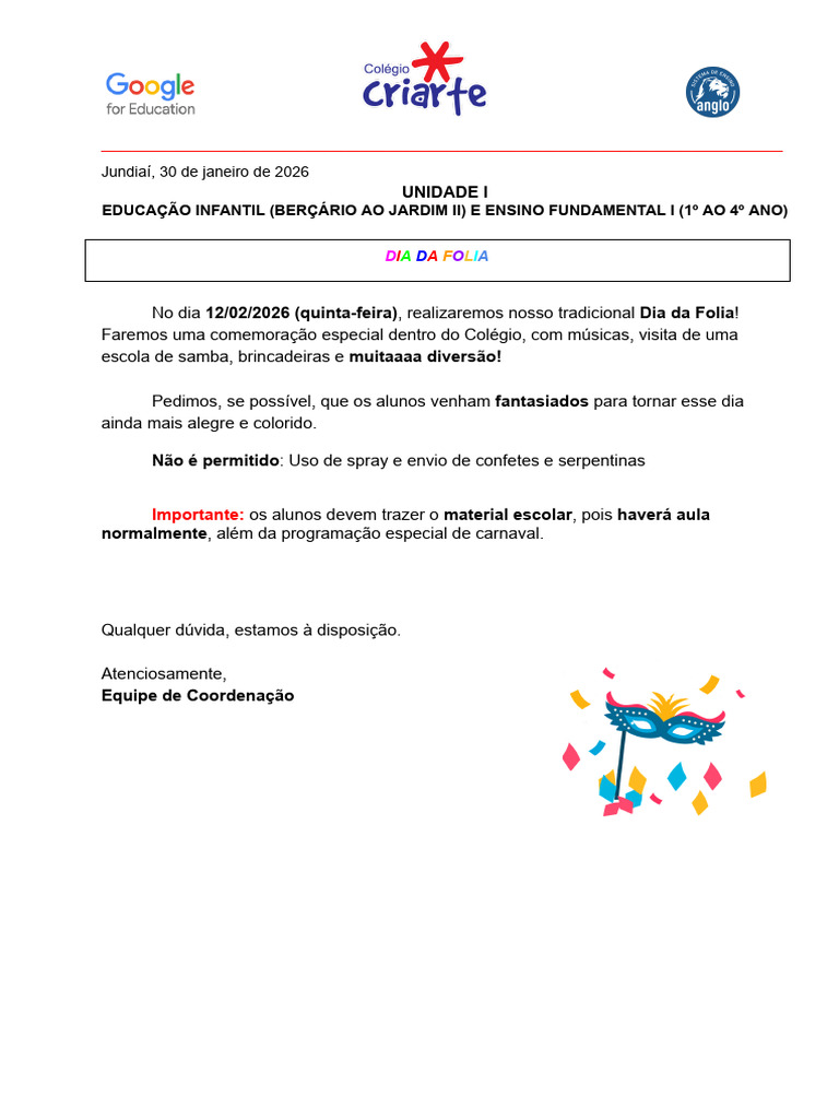 Comunicado - Carnaval 2026 | PDF