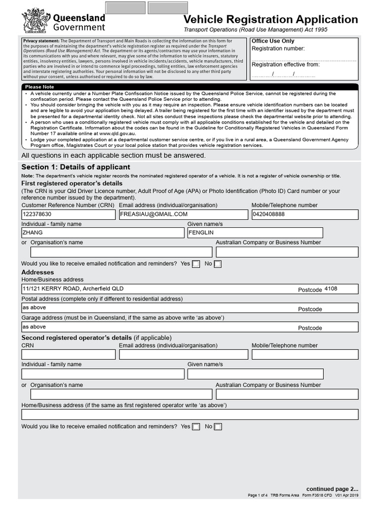 F3518 - Vehicle Registration Application | PDF | Trailer (Vehicle ...