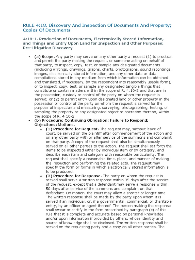 NJ Rule 4:18 - Document Discovery Process | PDF | Discovery (Law ...
